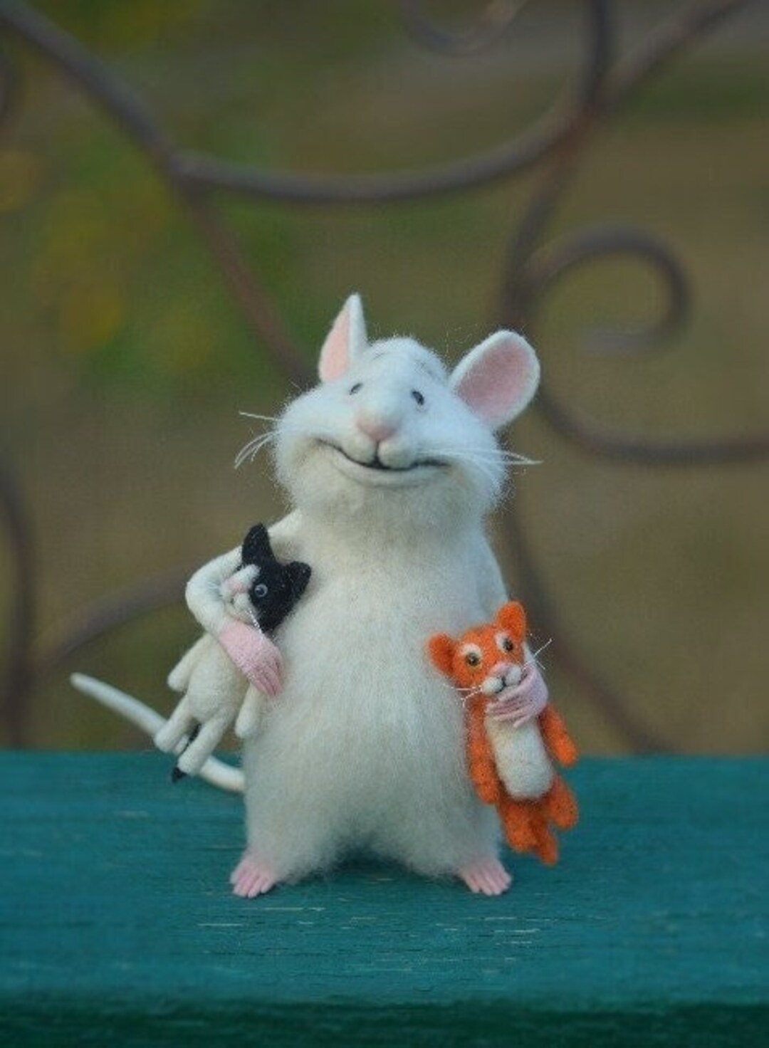 Rat and Cats, Sculpture Cat, Made to Order, Felt Rat, Mouse and Kitten ...