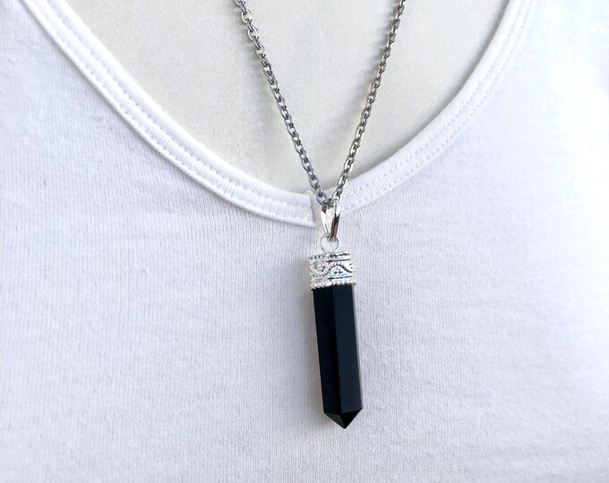 Black Obsidian Necklace Obsidian Pendant Necklace Crystal | Etsy