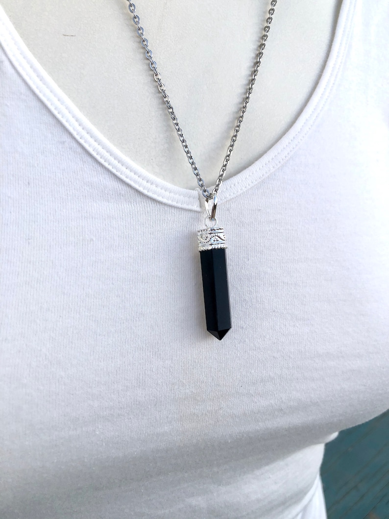 Black Obsidian Necklace Obsidian Pendant Necklace Crystal - Etsy