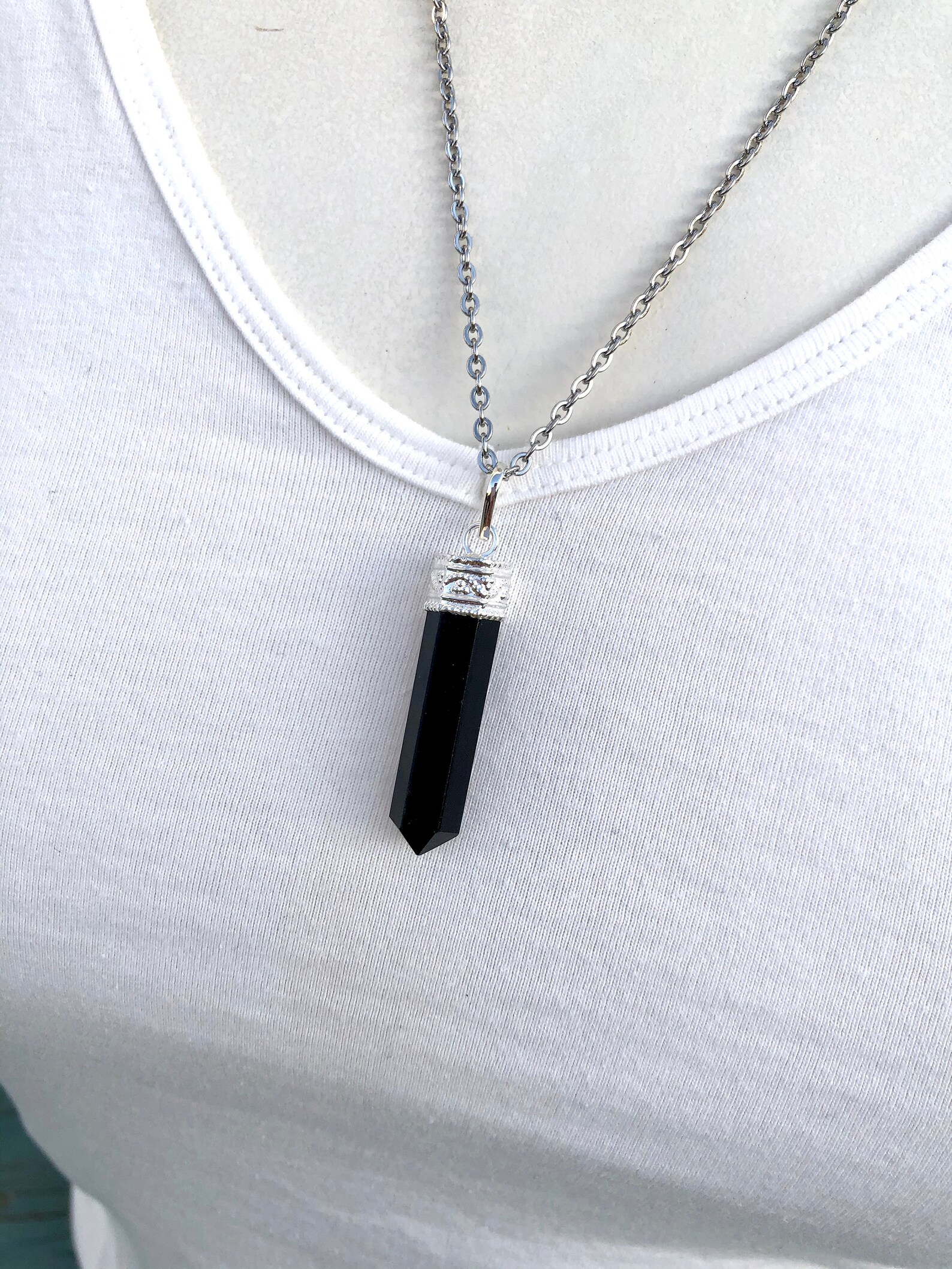 Black Obsidian Necklace Obsidian Pendant Necklace Crystal - Etsy