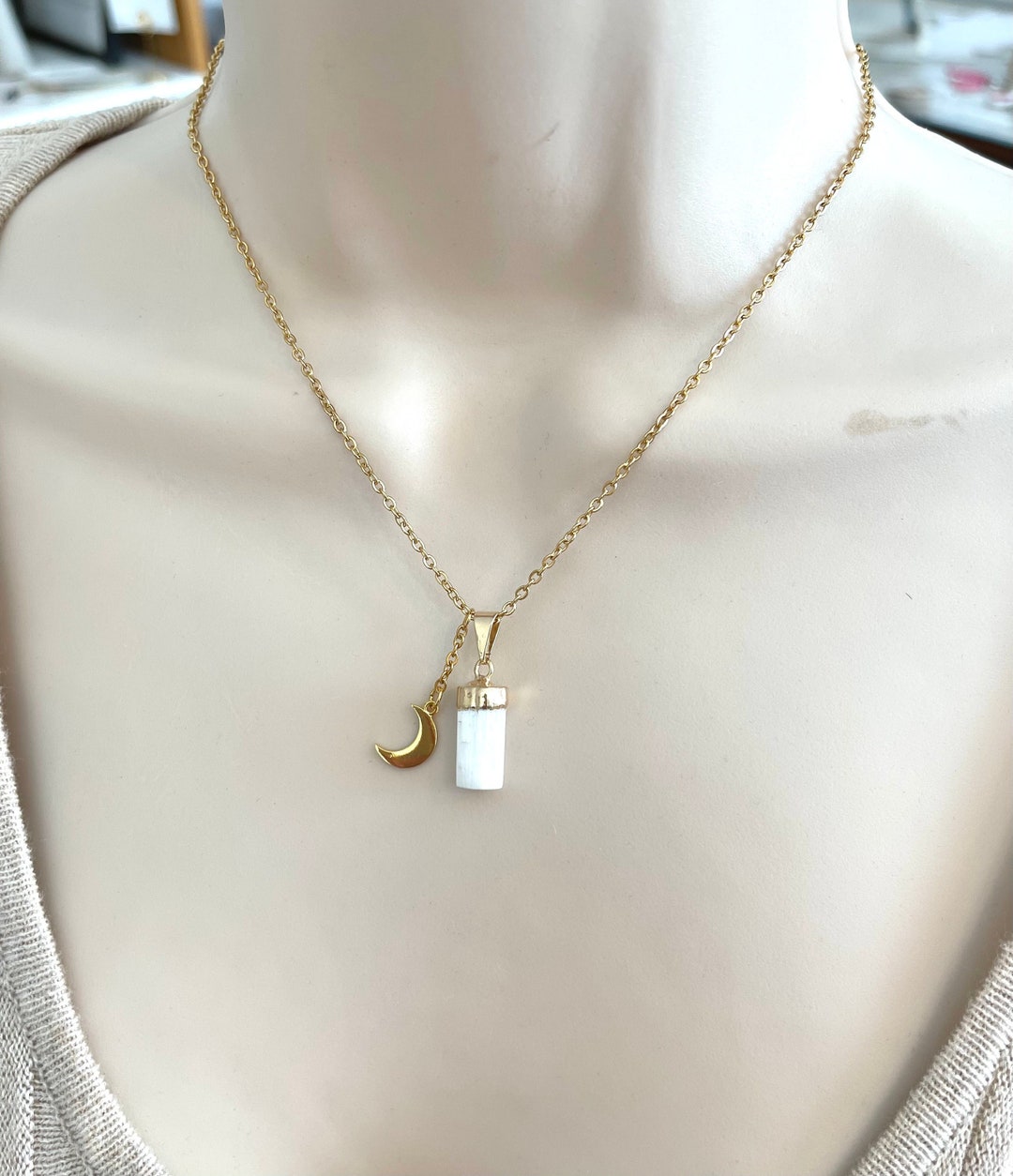 Selenite Necklace, Selenite Crystal Necklace, Healing Necklace ...