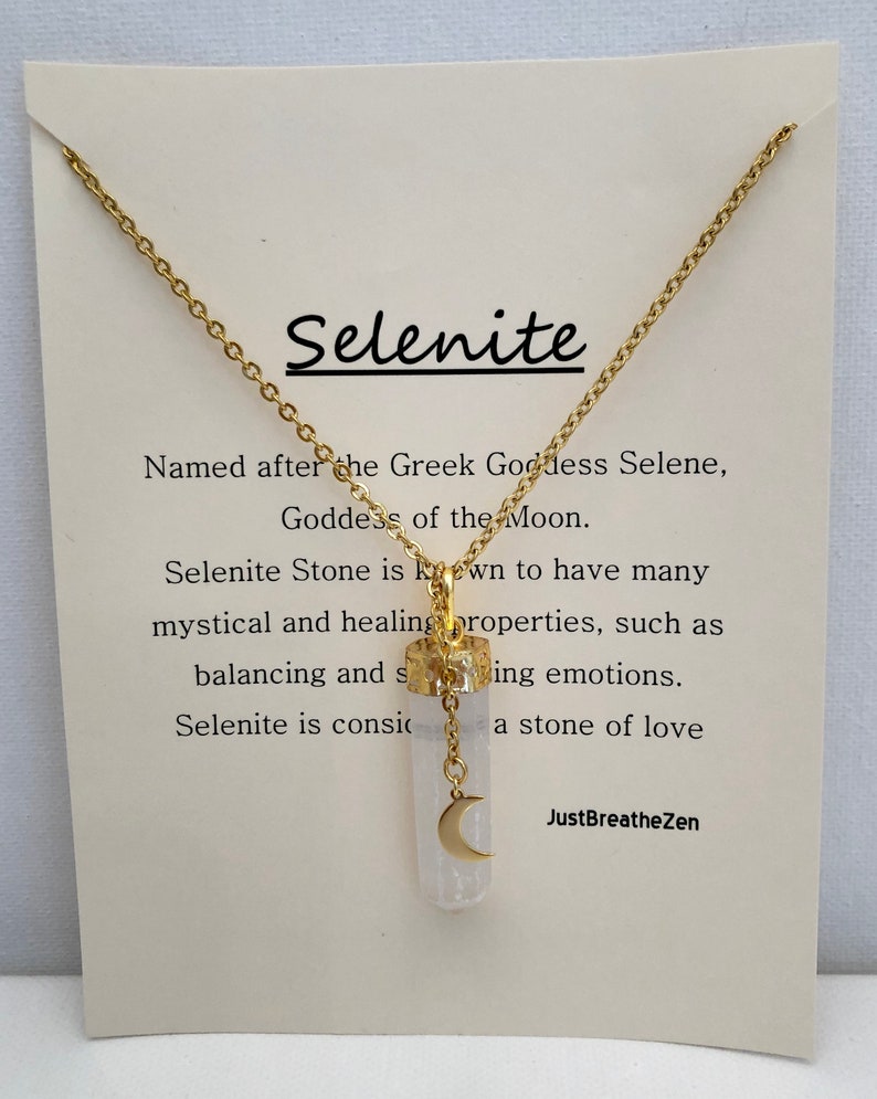Selenite Necklace Selenite Crystal Necklace Healing Etsy