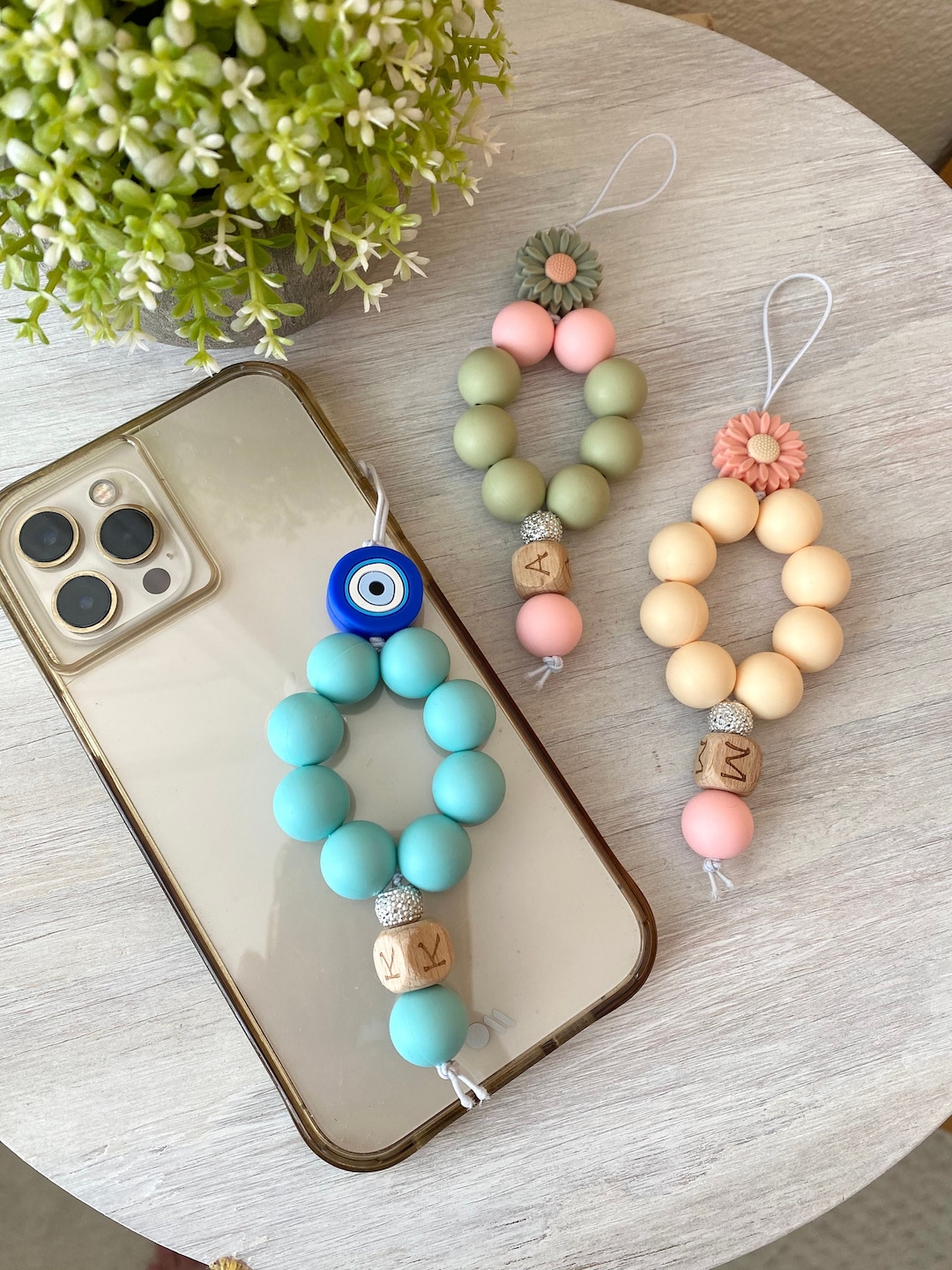 Phone Charm, Personalized Phone Charm, Phone Fingerlet, Custom Beaded ...