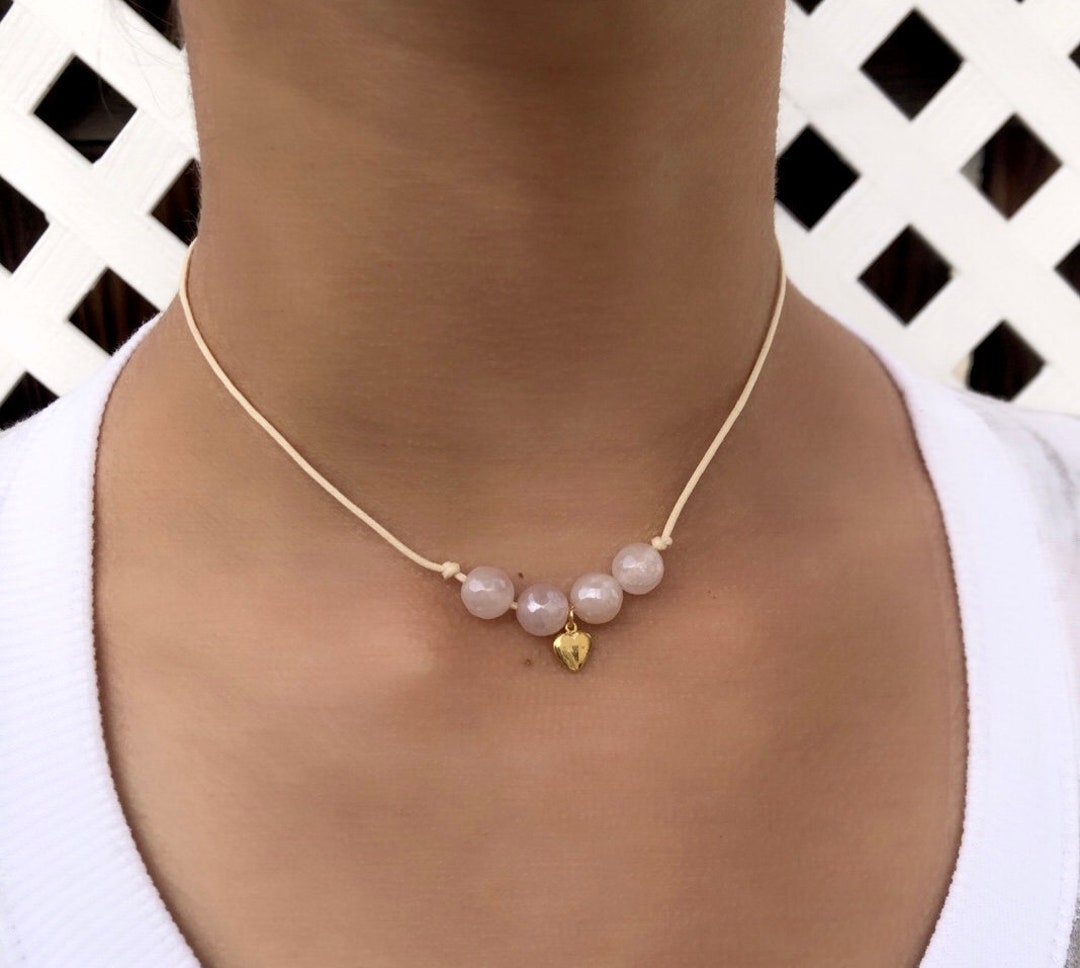 Rose Quartz Necklace, Heart Rose Quartz Necklace, Healing Stone ...