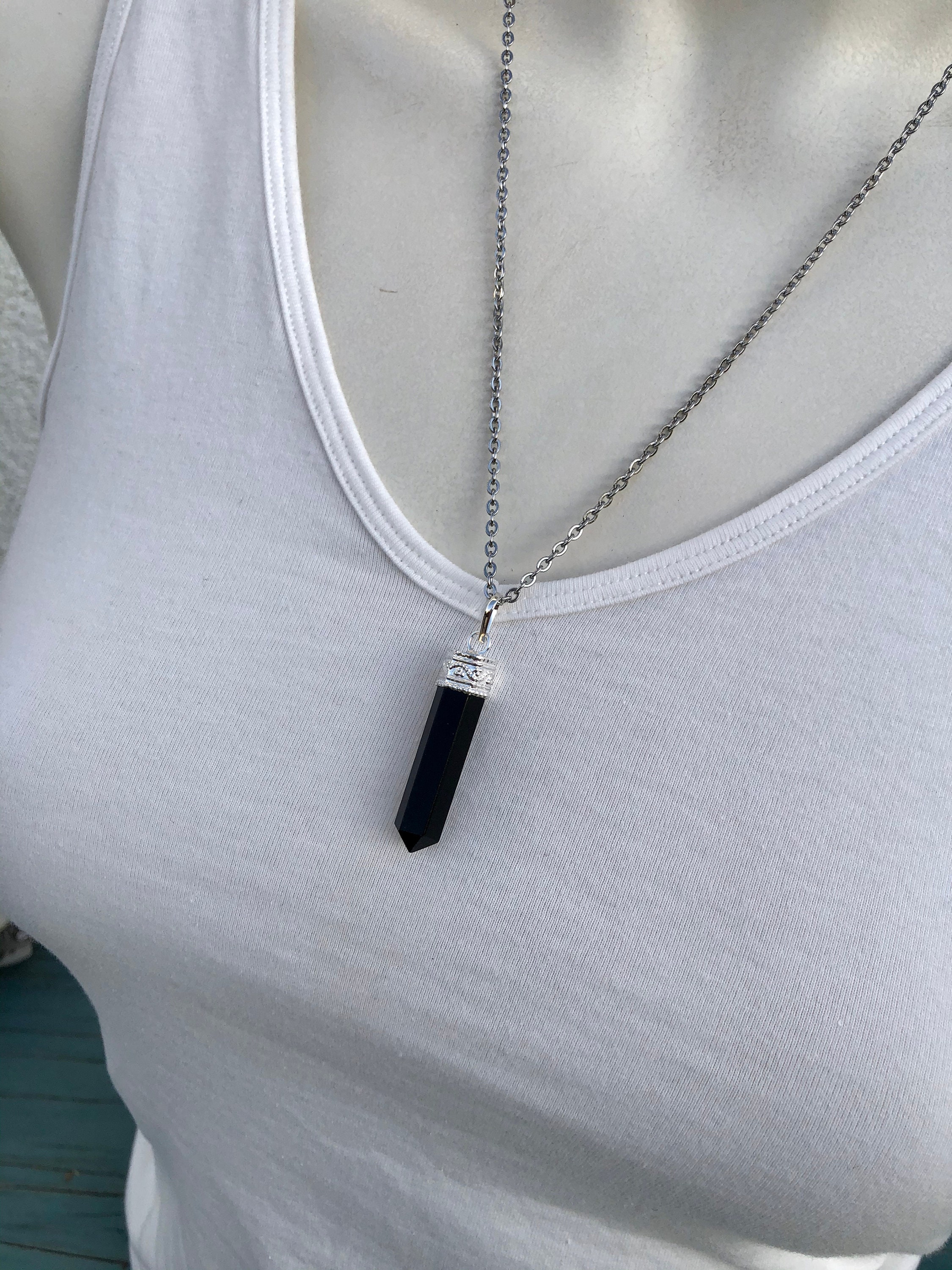 Black Obsidian Necklace Obsidian Pendant Necklace Crystal | Etsy