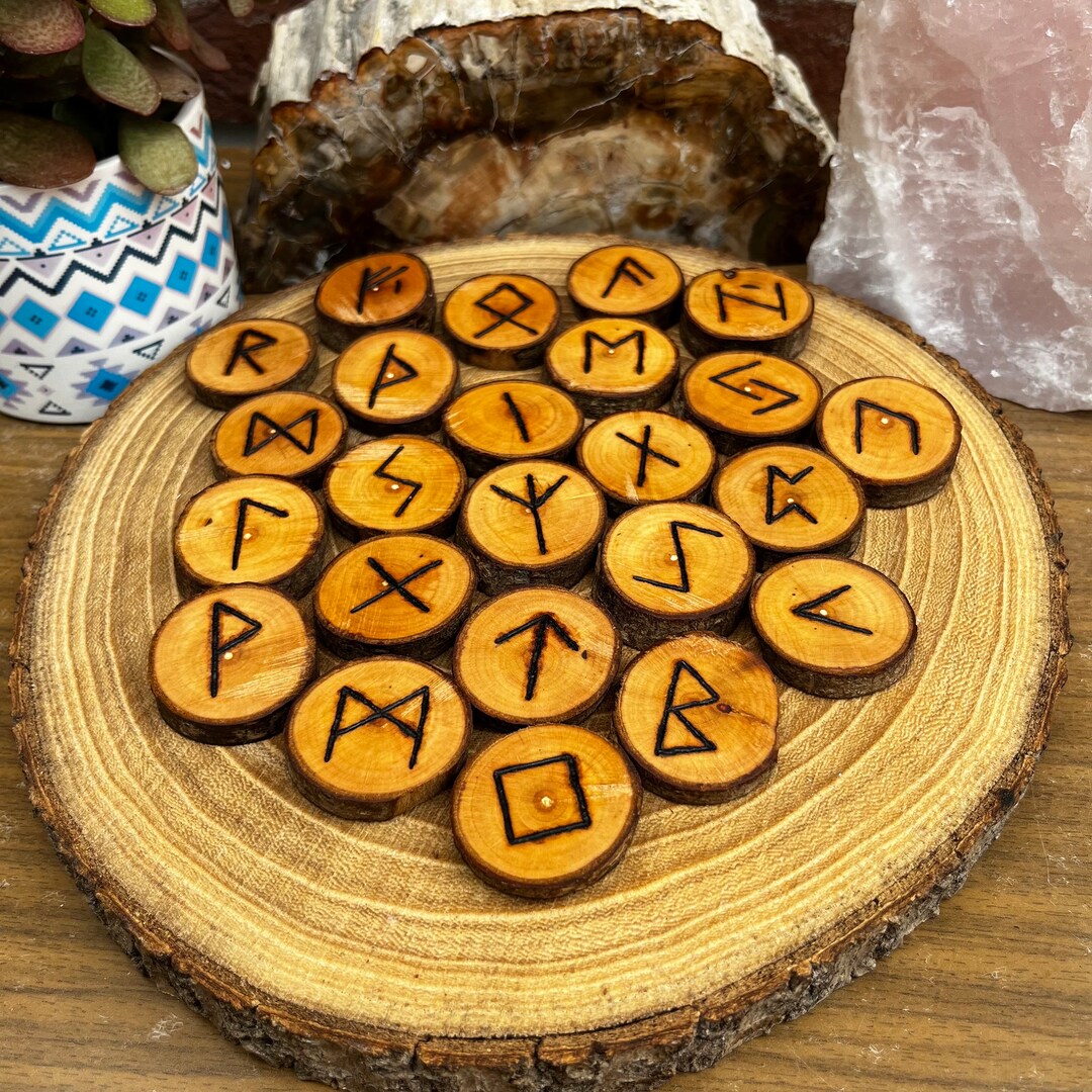 Hand-burned Blackthorn Wood Elder Futhark Runes Set Viking Medieval ...