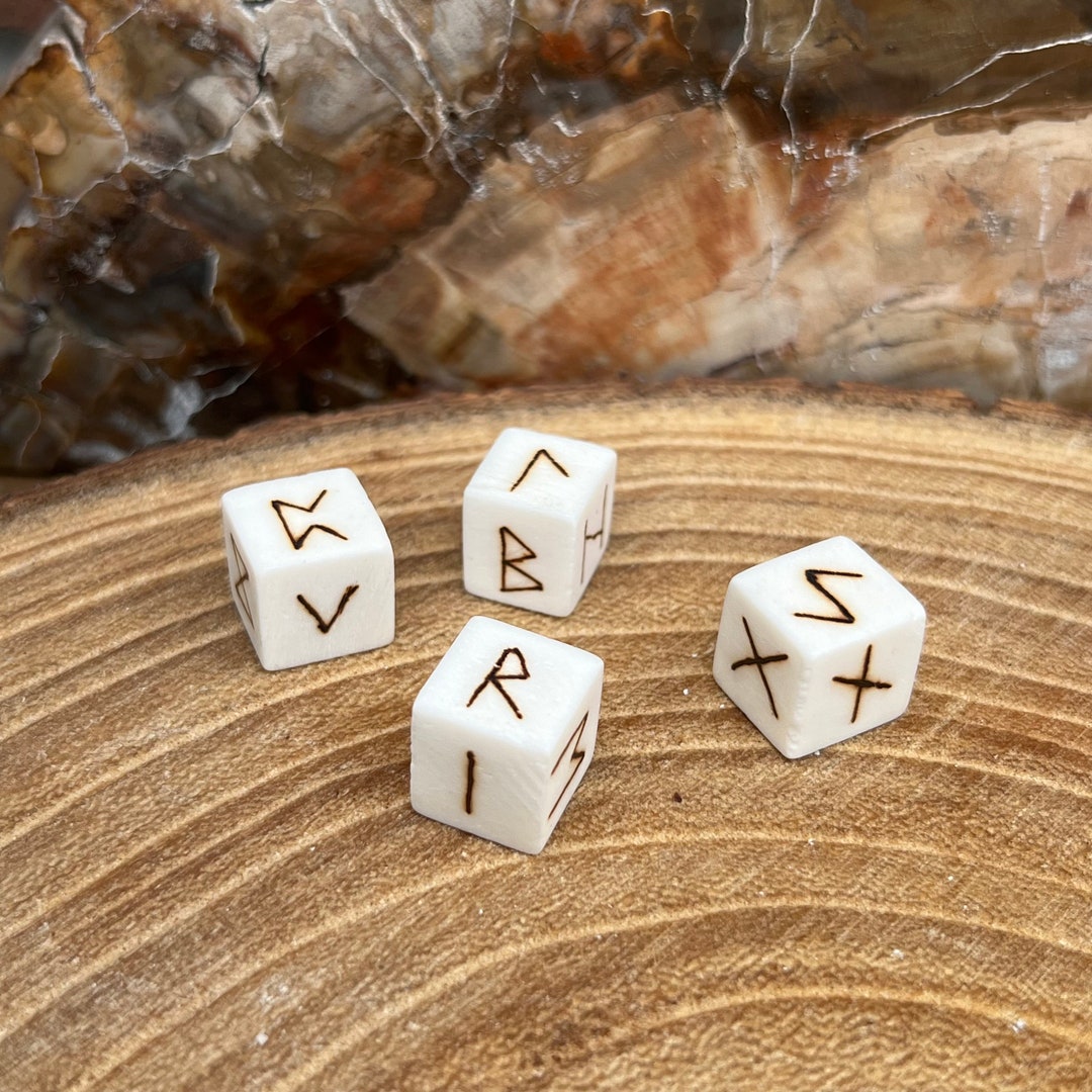 Hand-burned Animal Bone Elder Futhark Runes Set Dice Pocket Spiritual ...