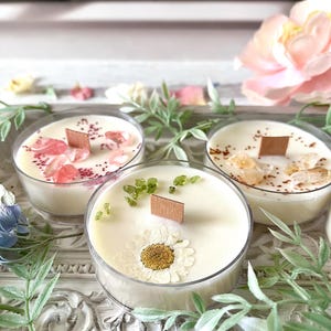 Soy Wood Wick Aromatherapy Jumbo Tea Light Candles Set of 4 - Botanical Spring Crystal Soy Wax ...