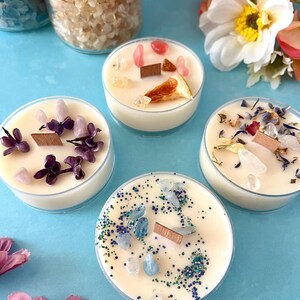 Soy Wood Wick Aromatherapy Jumbo Tea Light Candles Set of 4 - Botanical Summer Crystal Soy Wax ...