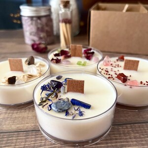 Soy Wood Wick Aromatherapy Jumbo Tea Light Candles Set of 4 Cozy Fall Botanical Crystal Soy Wax ...