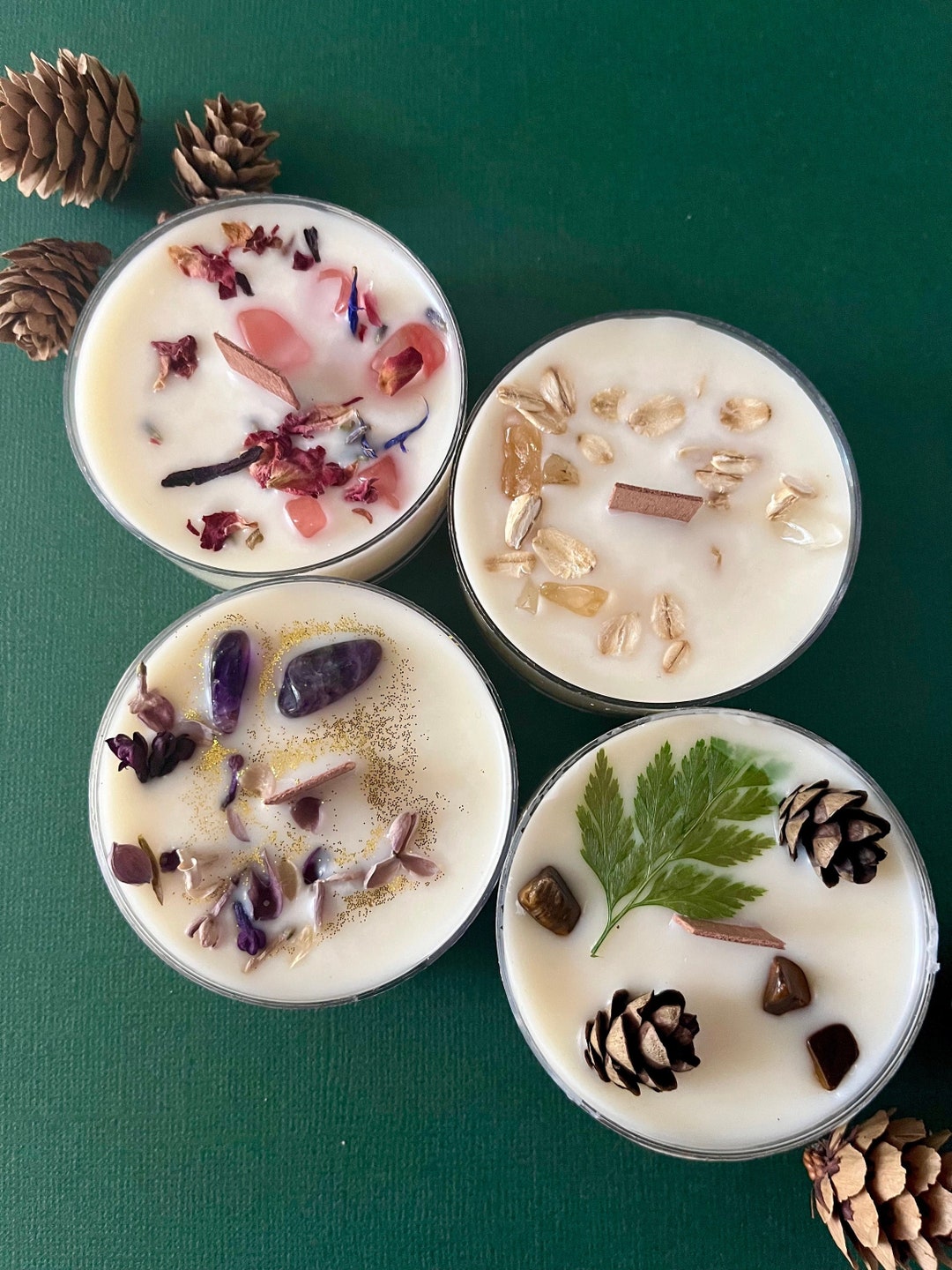 Soy Wood Wick Aromatherapy Jumbo Tea Light Candles Set of 4 Botanical Crystal Soy Wax Tealights ...