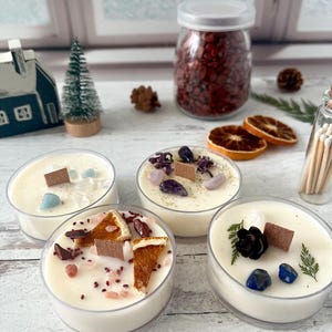 Soy Wood Wick Aromatherapy Jumbo Tea Light Candles Set of 4 Cozy Winter Botanical Crystal Soy ...