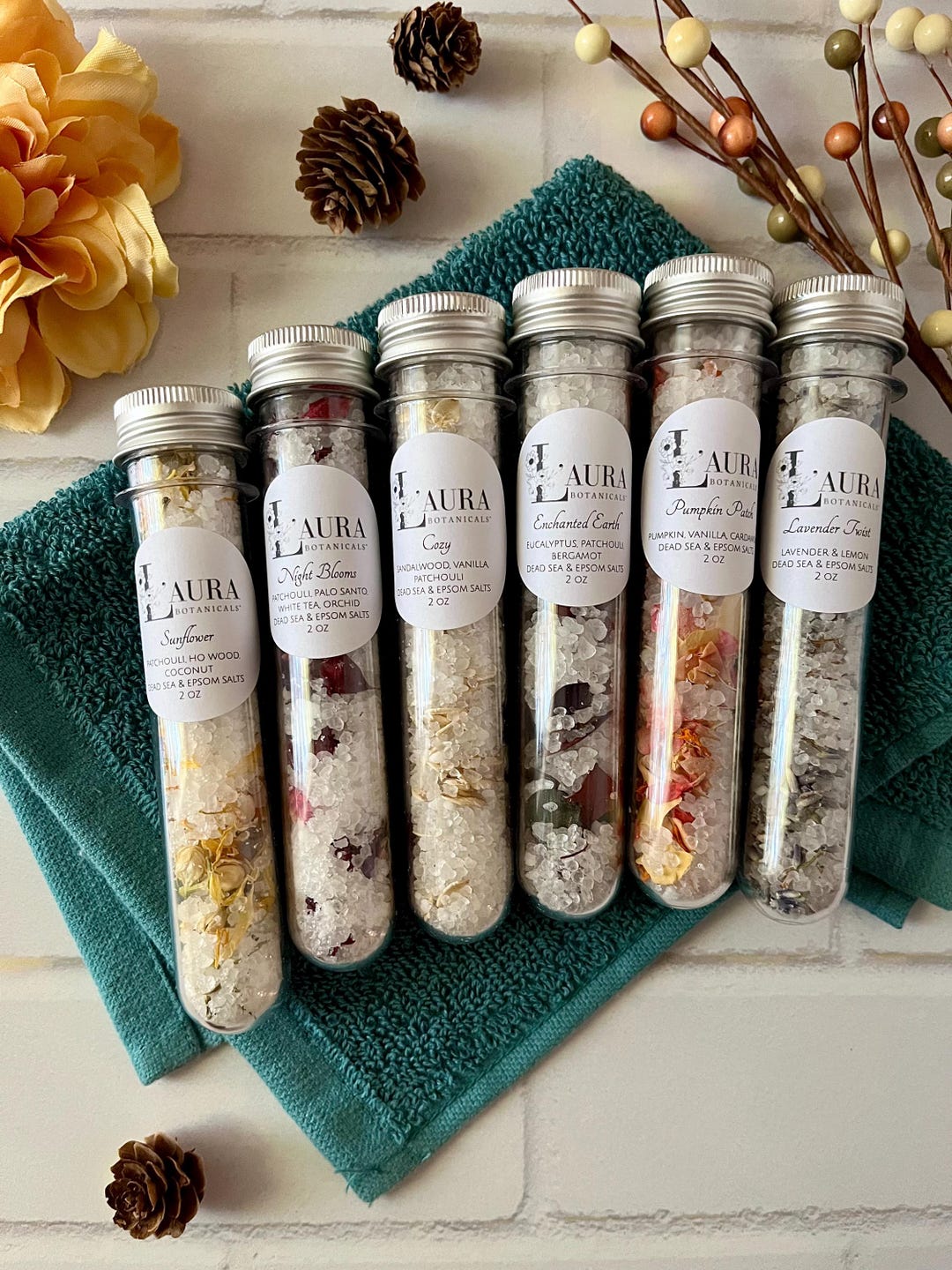 Bath Salt Soak Tubes Set of 6 Botanical Bath Salt Wedding Baby Shower ...