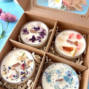 Soy Wood Wick Aromatherapy Jumbo Tea Light Candles Set of 4 - Botanical Summer Crystal Soy Wax ...