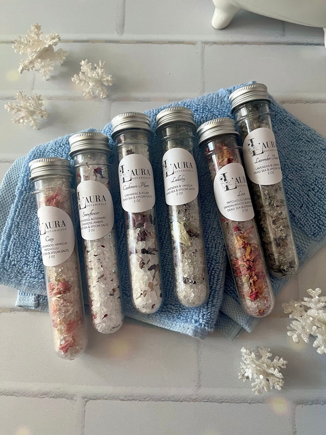 Bath Salt Soak Tubes Set of 6 Botanical Bath Salt Wedding Baby Shower ...