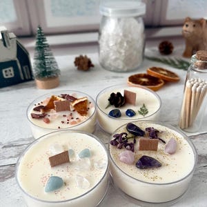 Soy Wood Wick Aromatherapy Jumbo Tea Light Candles Set of 4 Cozy Winter Botanical Crystal Soy ...