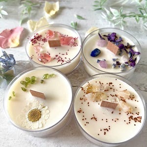 Soy Wood Wick Aromatherapy Jumbo Tea Light Candles Set of 4 - Botanical Spring Crystal Soy Wax ...