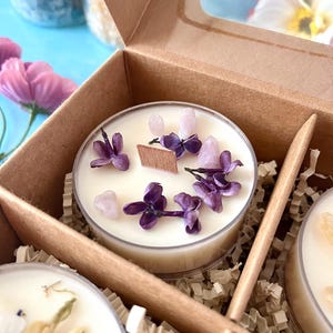 Soy Wood Wick Aromatherapy Jumbo Tea Light Candles Set of 4 - Botanical Summer Crystal Soy Wax ...