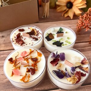 Soy Wood Wick Aromatherapy Jumbo Tea Light Candles Set of 4 - Botanical Cozy Fall Crystal Soy ...