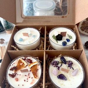 Soy Wood Wick Aromatherapy Jumbo Tea Light Candles Set of 4 Cozy Winter Botanical Crystal Soy ...