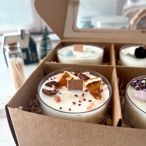 Soy Wood Wick Aromatherapy Jumbo Tea Light Candles Set of 4 Cozy Winter Botanical Crystal Soy ...