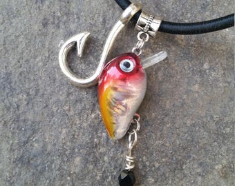 Fishing Lure Necklace With Fish Hook and Bead - Etsy