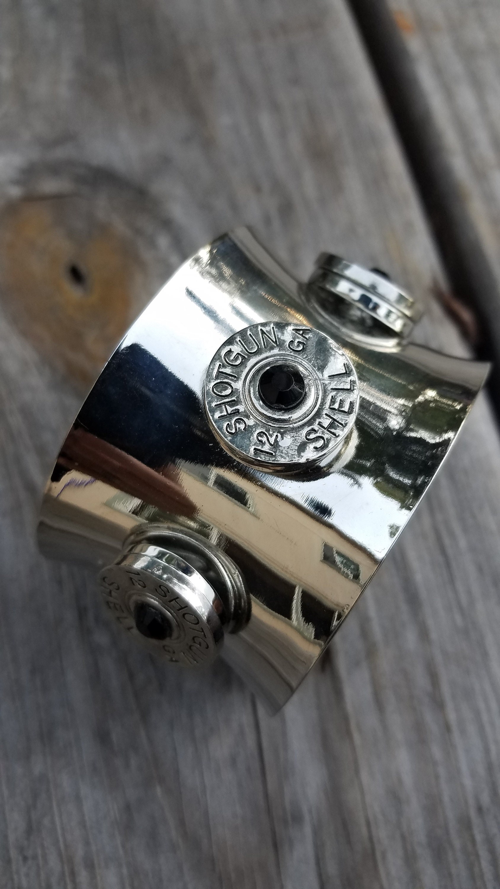Cuff Bracelet With 3 Shotgun Shell Snaps and Crystals .. - Etsy