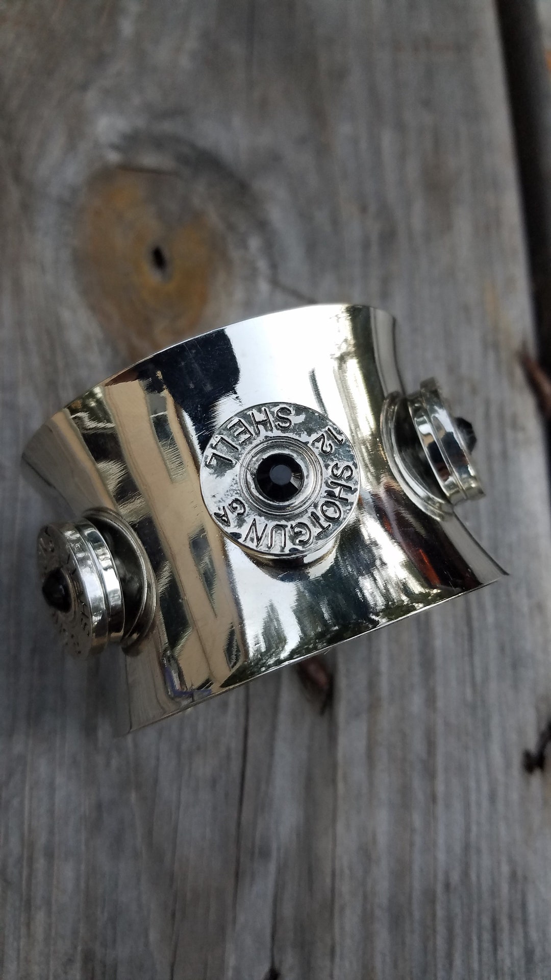 Cuff Bracelet With 3 Shotgun Shell Snaps and Crystals .. Shooting ...