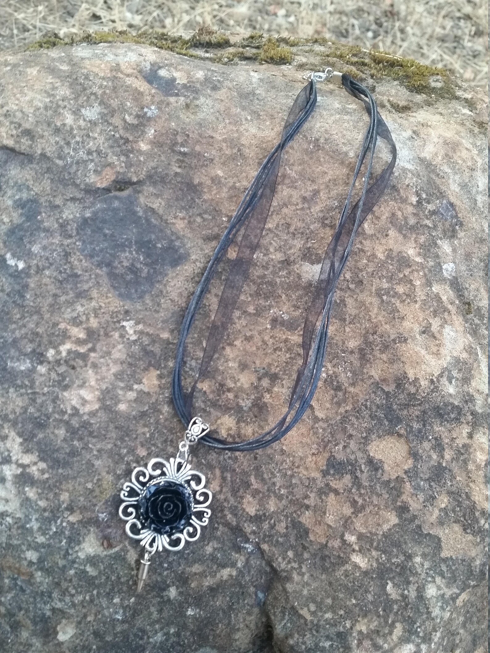 Necklace With Black Rose and Bullet Charm ... Gun / Shooting - Etsy