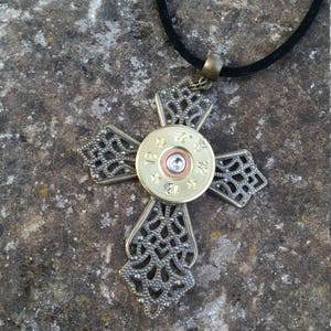 Shotgun Shell Cross With Velvet Cord Necklace .... Gun / Shooting ...