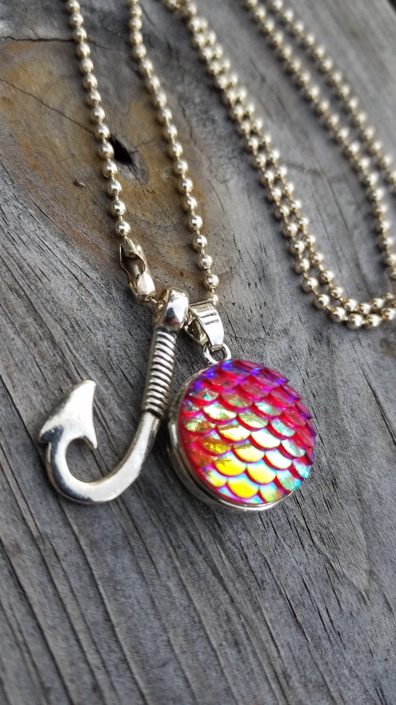Ball Chain Necklace With Irridescent Fish Scales Snap Charm - Etsy