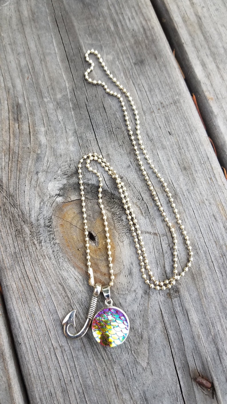 Ball Chain Necklace With Irridescent Fish Scales Snap Charm - Etsy