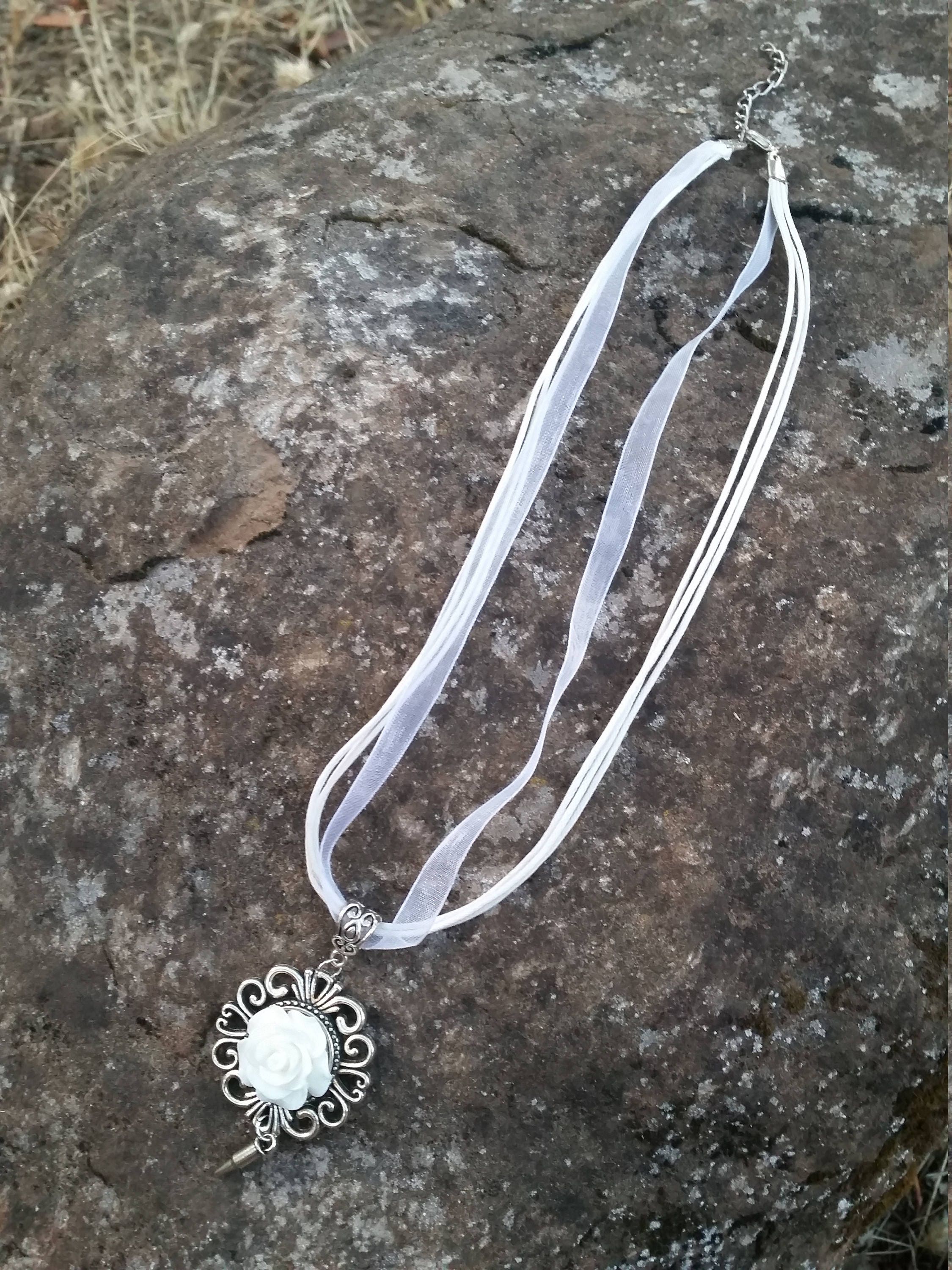 Necklace With White Rose and Bullet Charm ... Gun / Shooting Jewelry - Etsy