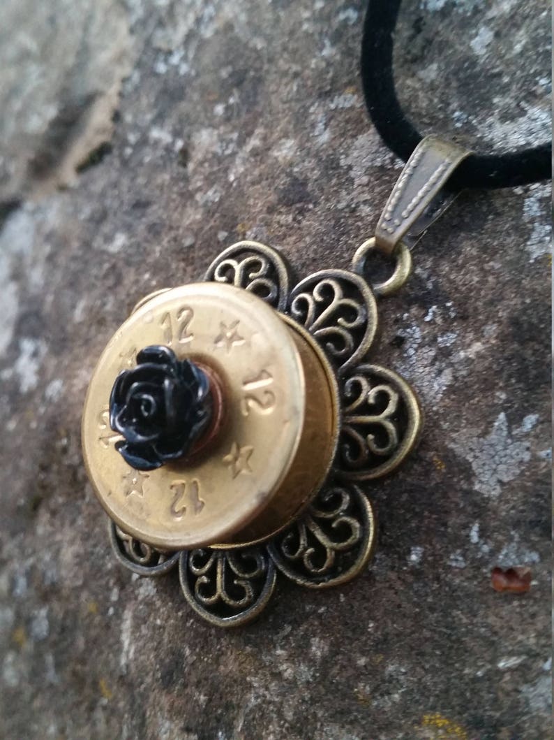 Shotgun Shell Necklace With Black Rose .... Gun / Shooting - Etsy