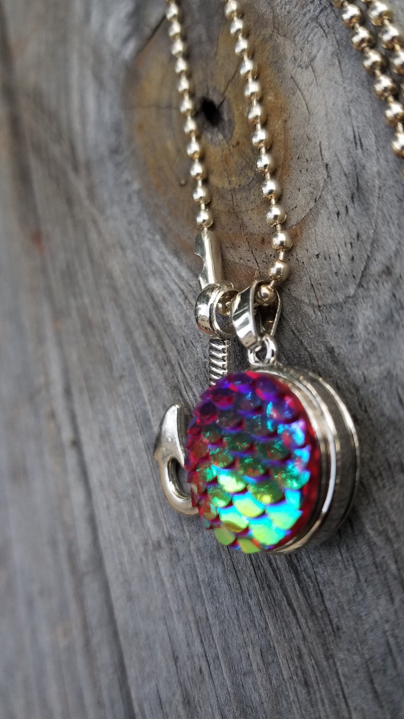 Ball Chain Necklace With Irridescent Fish Scales Snap Charm - Etsy