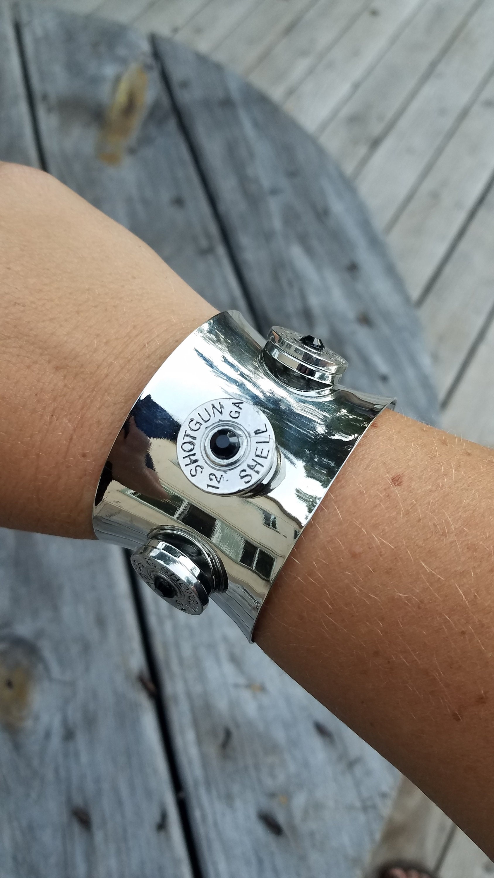 Cuff Bracelet With 3 Shotgun Shell Snaps and Crystals .. - Etsy