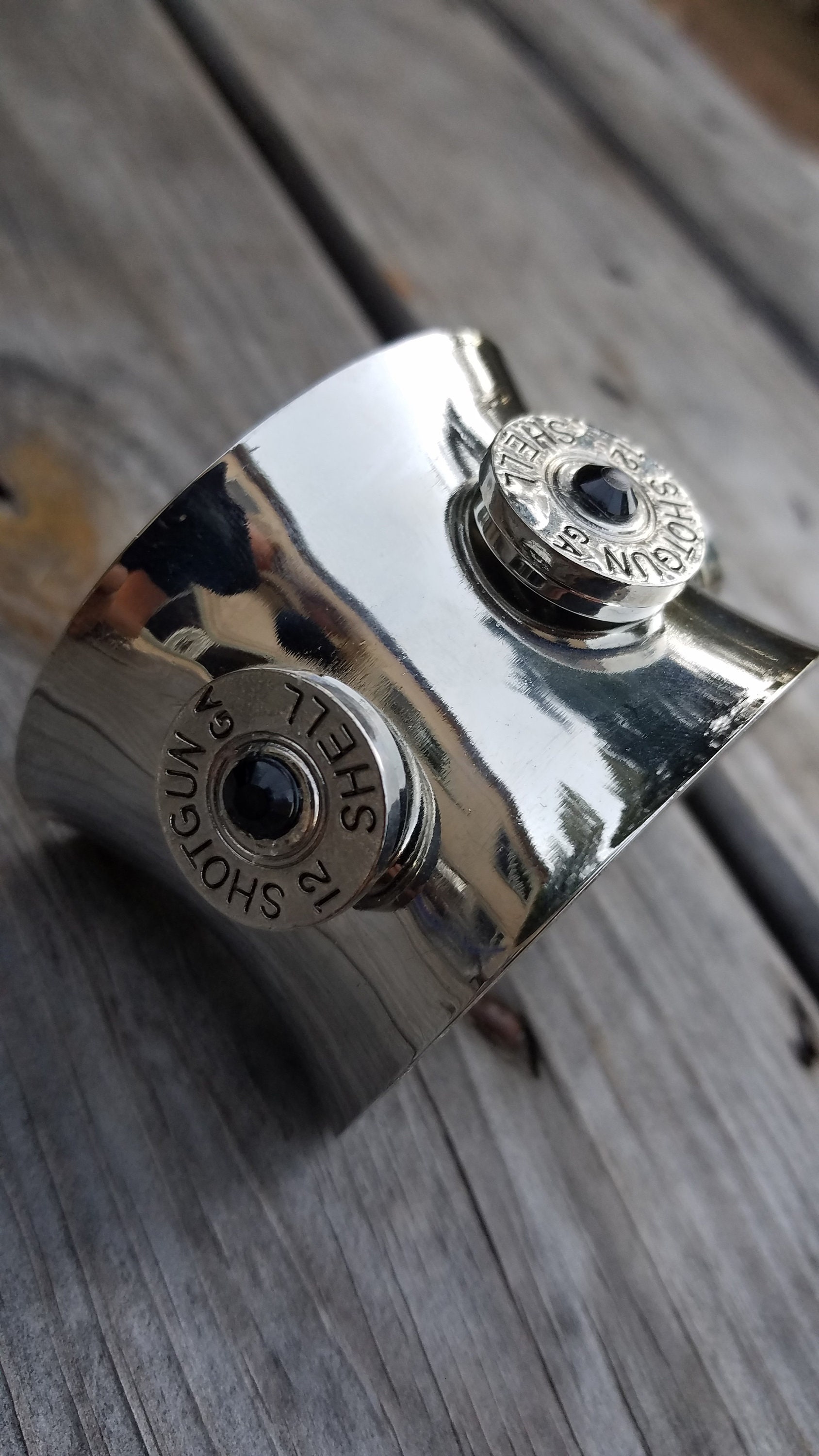 Cuff Bracelet With 3 Shotgun Shell Snaps and Crystals .. - Etsy