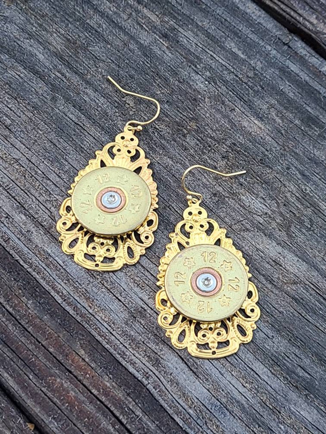 Teardrop Filigree Dangle Earrings With Shotgun Shell Accent .. Shotgun ...