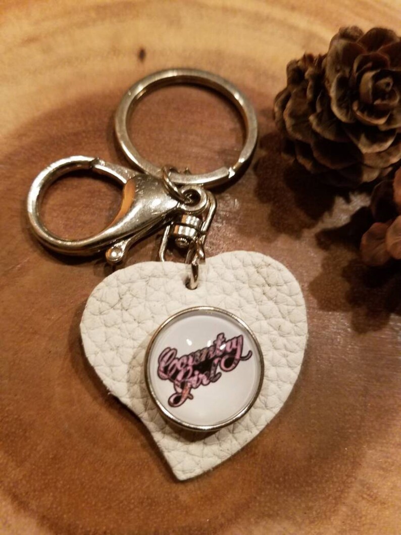 White Heart Snap Keychain With "country Girl" Pink Camo Snap ...