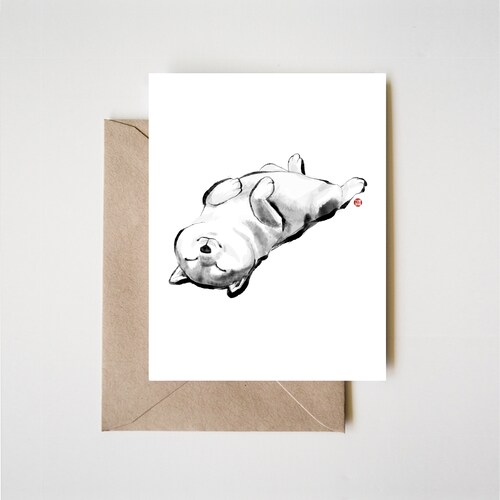 Rest Relax Restore Shiba Inu Greeting Card Sumi-e Ink - Etsy