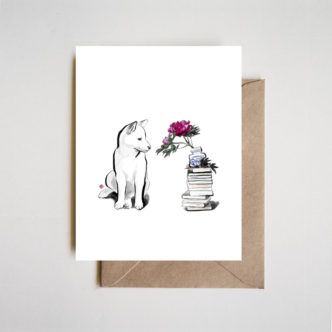Shiba Peony Greeting Card, November Birth Flowers Month Winter Holidays ...