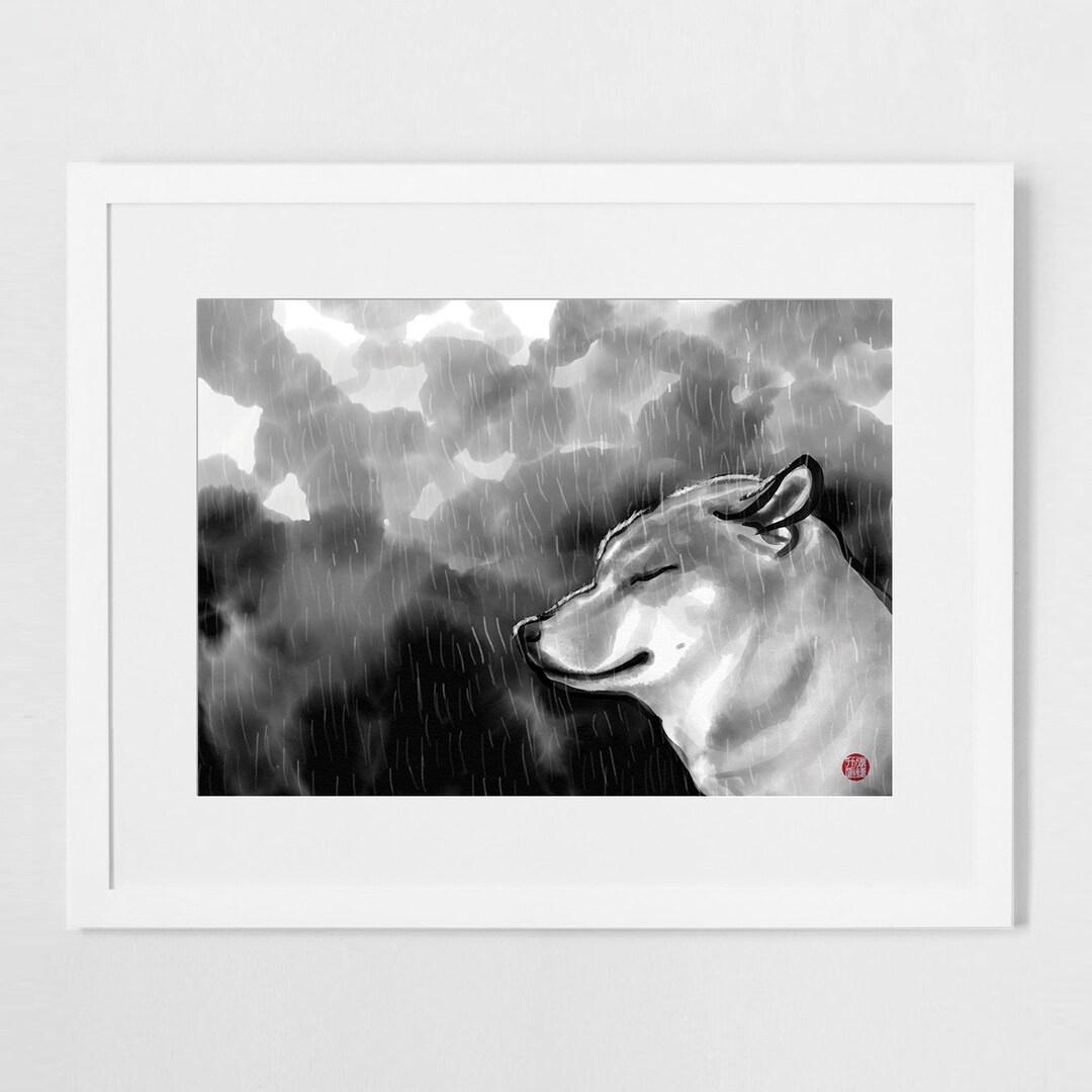 Rain Rain Go Away Shiba Inu Art Print Poster Sumi-e Painting - Etsy