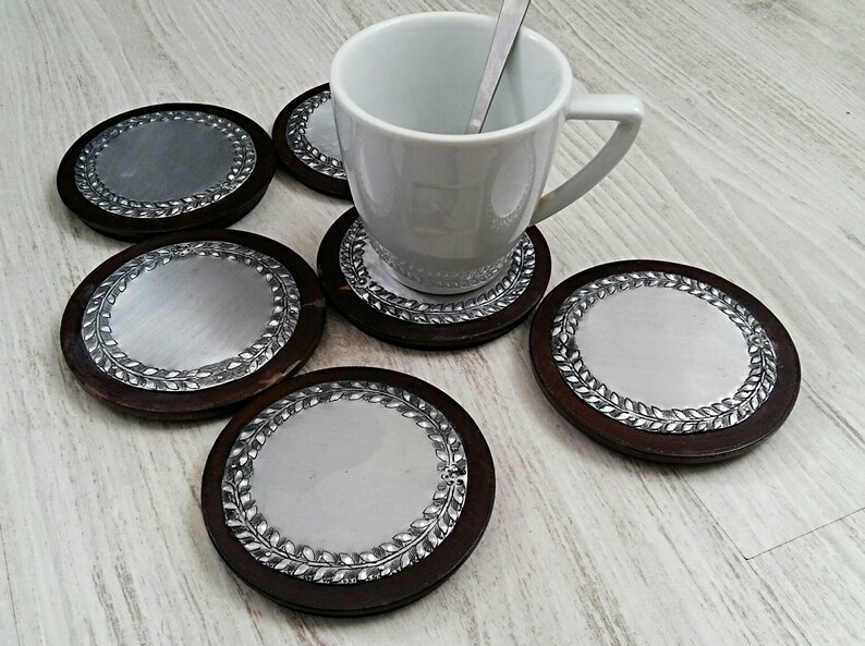 Coasters With Silver Trim, 6 Coasters Kit, Coasters With Box, Coasters ...