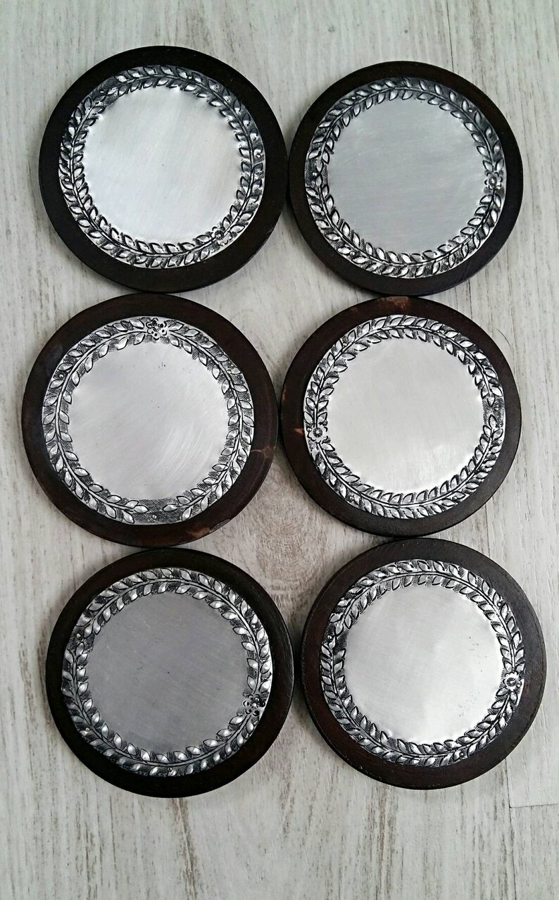Coasters With Silver Trim, 6 Coasters Kit, Coasters With Box, Coasters ...