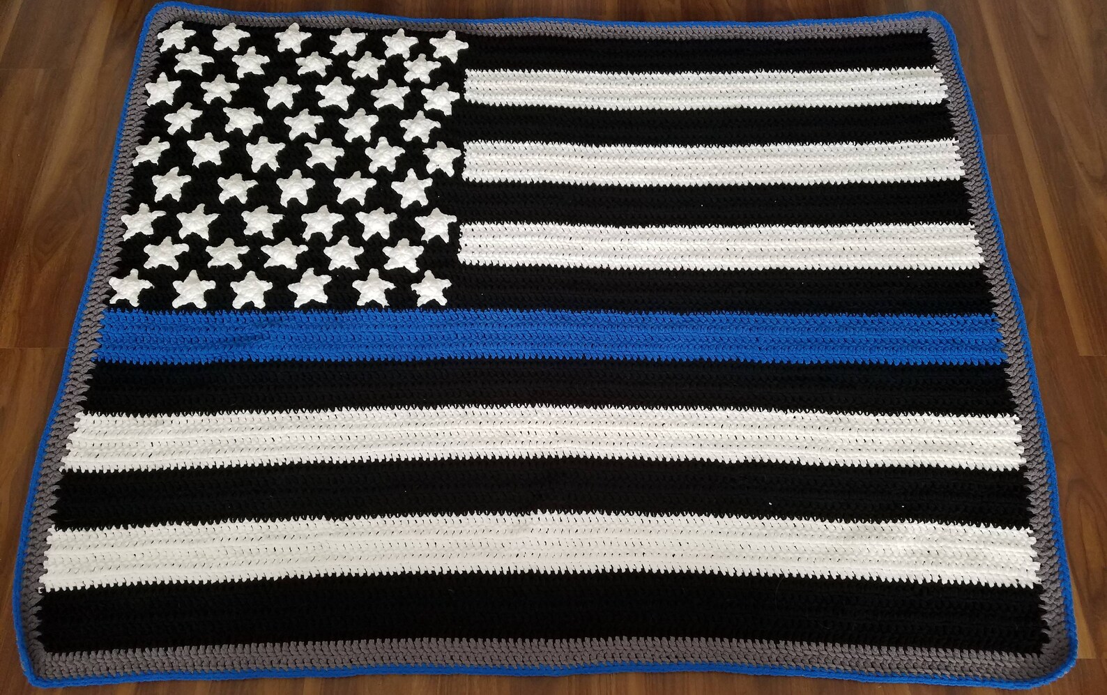 AK Crochet Thin Blue Line Police Flag Blanket PATTERN - Etsy