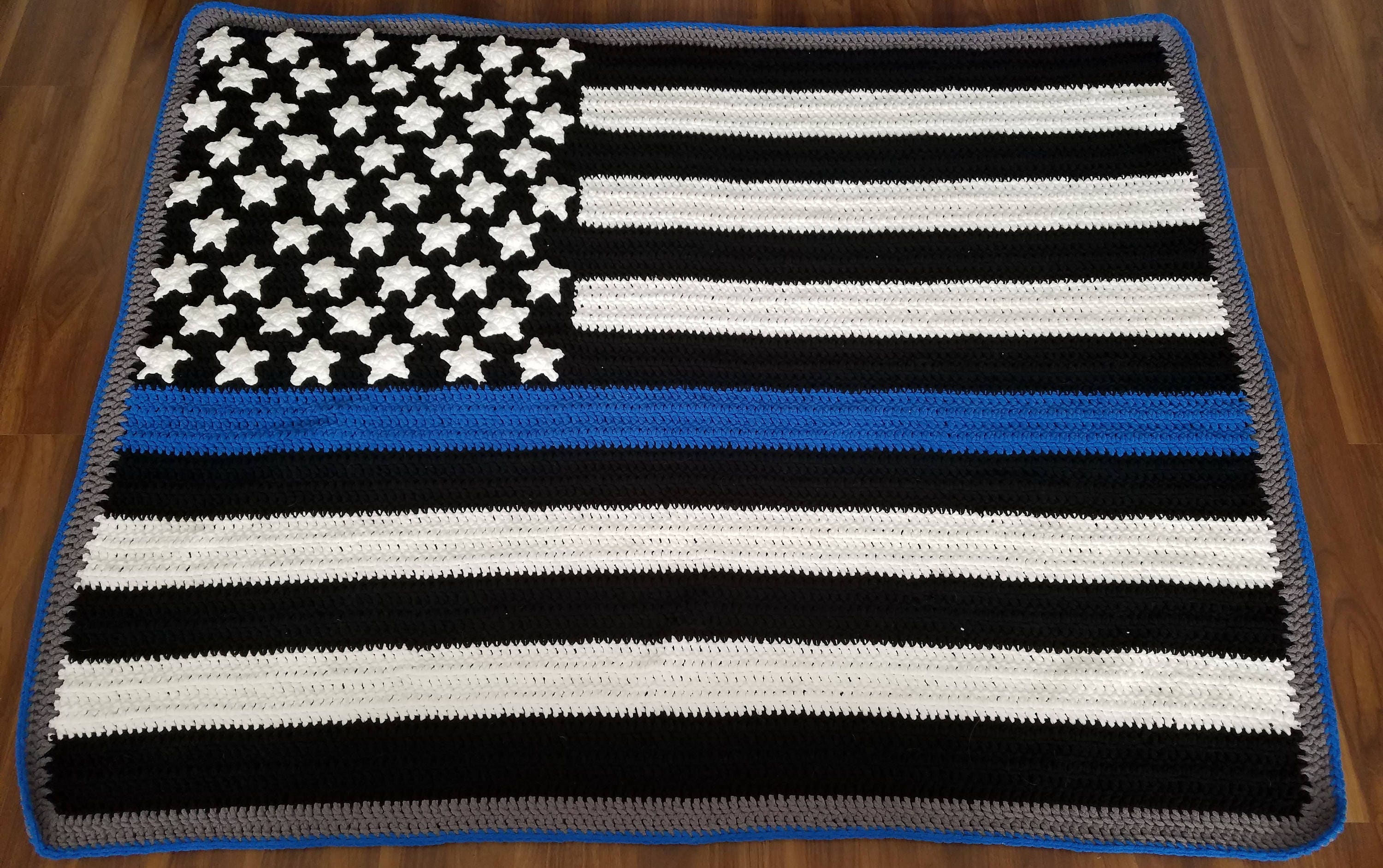AK Crochet Thin Blue Line Police Flag Blanket PATTERN - Etsy