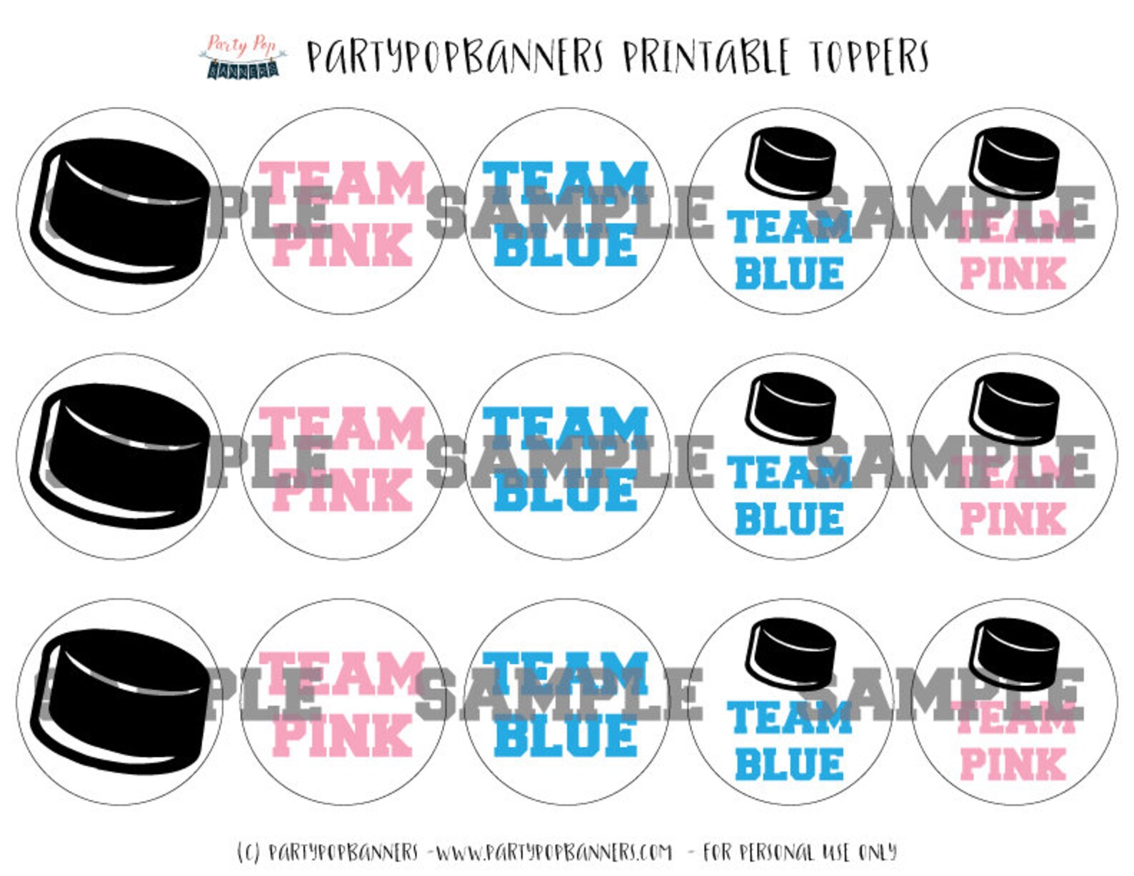 PRINTABLE Team Pink Vs Team Blue Hockey Gender Reveal Cupcake Toppers ...