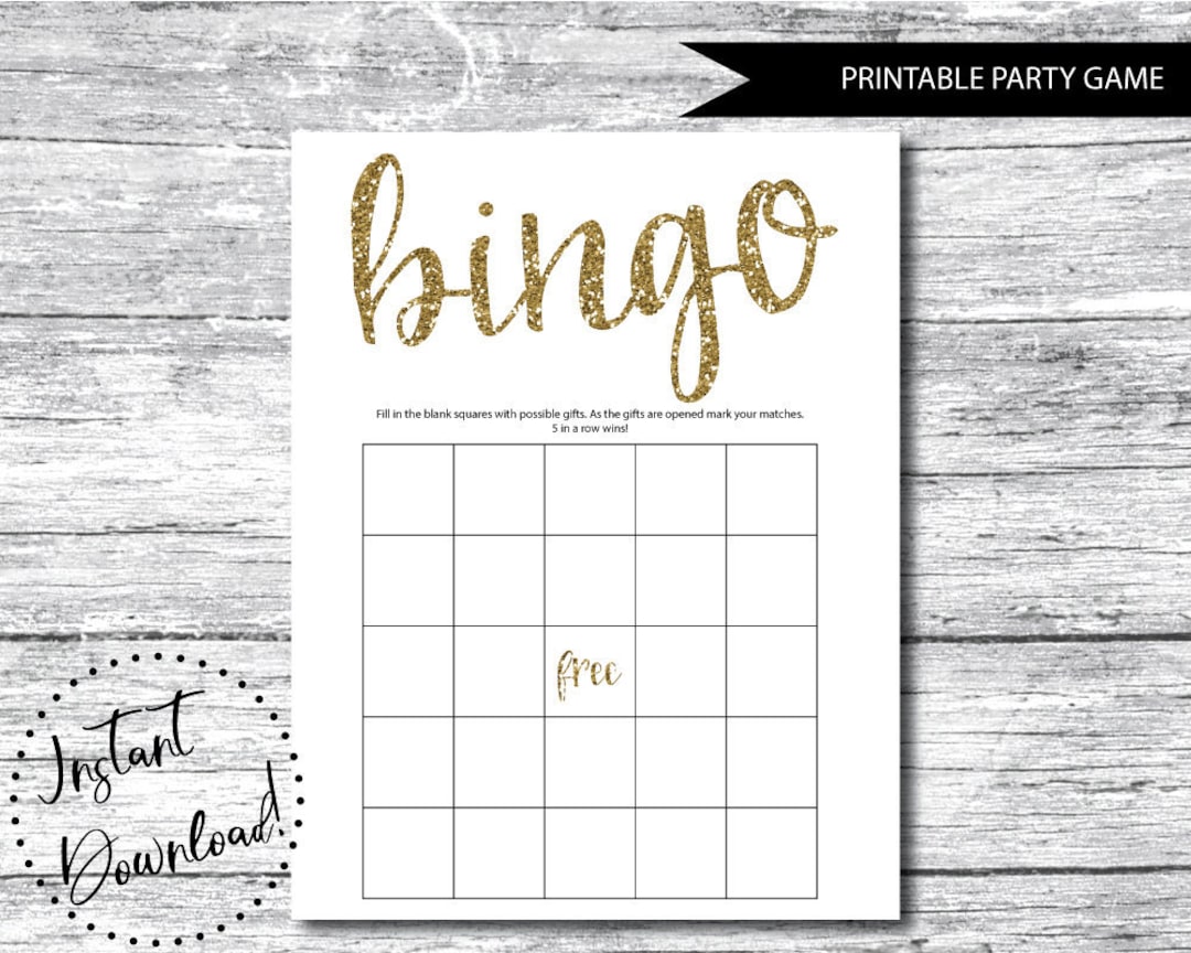 PRINTABLE Gold Glitter Bingo Card, Instant Download Bingo Card, Baby ...