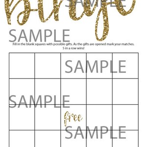 PRINTABLE Gold Glitter Bingo Card, Instant Download Bingo Card, Baby ...