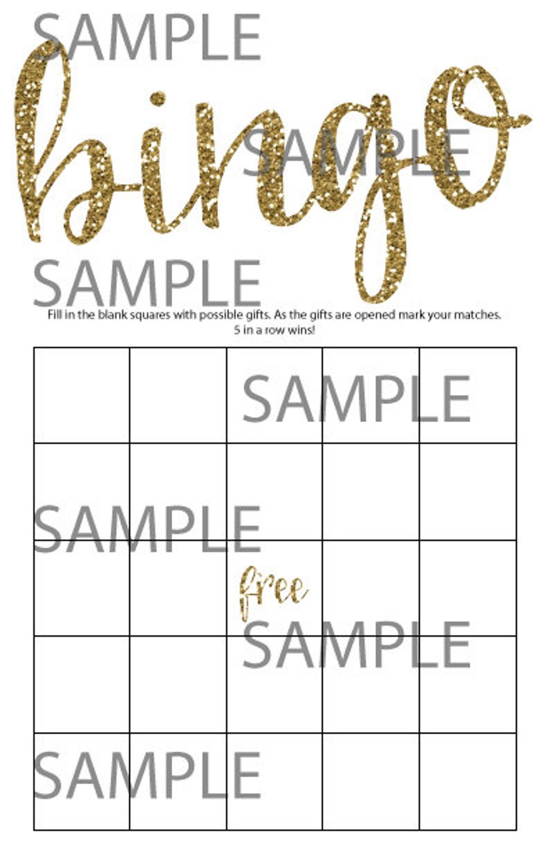 PRINTABLE Gold Glitter Bingo Card Instant Download Bingo | Etsy